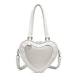 Emprier Women Heart Shaped Shoulder Bags Clear Tote Purse Ita Bag Backpack Cross body Purse for Anime Pins