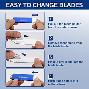 WORKPRO 12-Pack Box Cutter Retractable - Utility Knife with Single Edge Razor Blade - Razor Knife Box Opener Cardboard Cutter with Metal Sheathes- Extra 12-Pack Razor Blades for Replacement - Blue