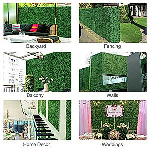Topeakmart Artificial Boxwood Panels with Little White Flowers, Boxwood Greenery, Privacy Hedge Screen UV Protected for Home Garden Office Patio Wedding Parties Indoor Outdoor Wall Decor 20x20 6PCS