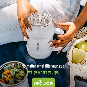 REDUCE Reusable 32 oz Cold1 Water Tumbler – Ergonomic Handle – Double-Wall Insulation – Sturdy Desktop/Tabletop Mug with Lid and Straw – BPA-Free – Stainless Steel for Gym, Home, or Office– Matcha