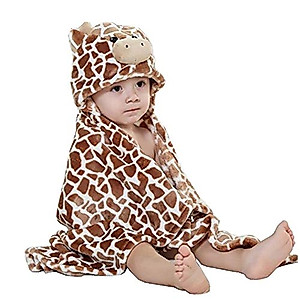Baby Hooded Bathrobe Animal Bathrobe Fleece Blanket (Brown Giraffe)