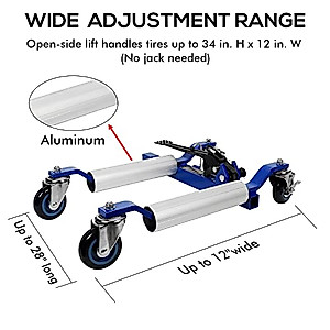 WEIZE Car Wheel Dolly, Heavy Duty Self Loading Dolly with Ratcheting Foot Pedal, 1300lbs Capacity, Set of 4