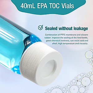 ALWSCI Borosilicate Clear Glass 40 ML EPA TOC Screw Neck Vial with White PP Screw Cap, Center Hole, PTFE Silicone Liner, Ultra-Clean, Case of 72