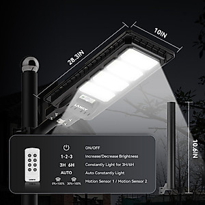 LANGY Upgraded Solar Street Lights 25000 Lumens, 20000mAH Battery, 360 Pcs LED Street Light Solar Powered with Remote Control, Dusk to Dawn Outdoor Security Led Post Street Light