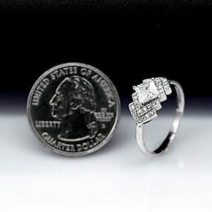 Uloveido Princess Cut Lab Created Diamond Wedding Engagement Ring Square CZ Rings Anniversary Party Prom Gifts (Size 9) WX015