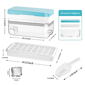 forcozyvie Ice Cube Tray with Lid and Bin,64Pcs Silicone Ice Cube Mold,Large Ice Cube Maker for Freezer, Easy Release Stackable 2 Ice Trays w/Tongs and Scoop for Whiskey Cocktail Coffee Tea Baby Food