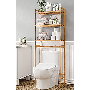 AMBIRD Over The Toilet Storage, 3-Tier Bathroom Organizer Over Toilet with Sturdy Bamboo Shelves,Multifunctional Toilet Shelf,Easy to Assemble and Saver Space, 25 * 10 * 64 Inches (Original Color)