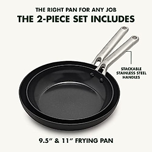 GreenPan Omega Hard Anodized Advanced Healthy Ceramic Nonstick, 9.5”&11”Frying Pan Skillet Set,Anti-Warp Induction Base,Diamond Reinforced Durable Coating,Stay-Flat Oil Surface,Oven&Broiler Safe,Black