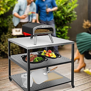Mimiuo Grill Cart Pizza Oven Stand for Ooni Pizza Oven 31.5 x 31.5 x 33 inch, Large Stainless Steel Modular Table for Indoor Outdoor, Movable Food Prep Dining Trolley for Kitchen Patio Backyard