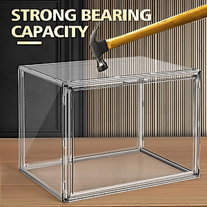 10Pack Clear Stackable Plastic Storage Bins with Magnetic Attraction Lid, Dustproof Book & Cosmetic Display Cases, Large Figures Collectibles Showcase, Shoe Box, Bag Organizer