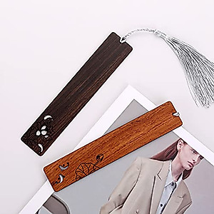 2 Pieces Wood Bookmark for Men Women Book Lovers,Handmade Natural Wooden Carving Bookmarks Box Set ,Unique Gifts for Holiday, Birthday , Teachers Appreciation