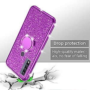 nancheng for TCL 4X 5G Phone Case (T601DL), Case for Alcatel TCL 20A 5G (T768S) Girls Women Cute Glitter Luxury Soft TPU Silicone Clear Cover with Stand Shockproof Full Body Protection Case - Purple