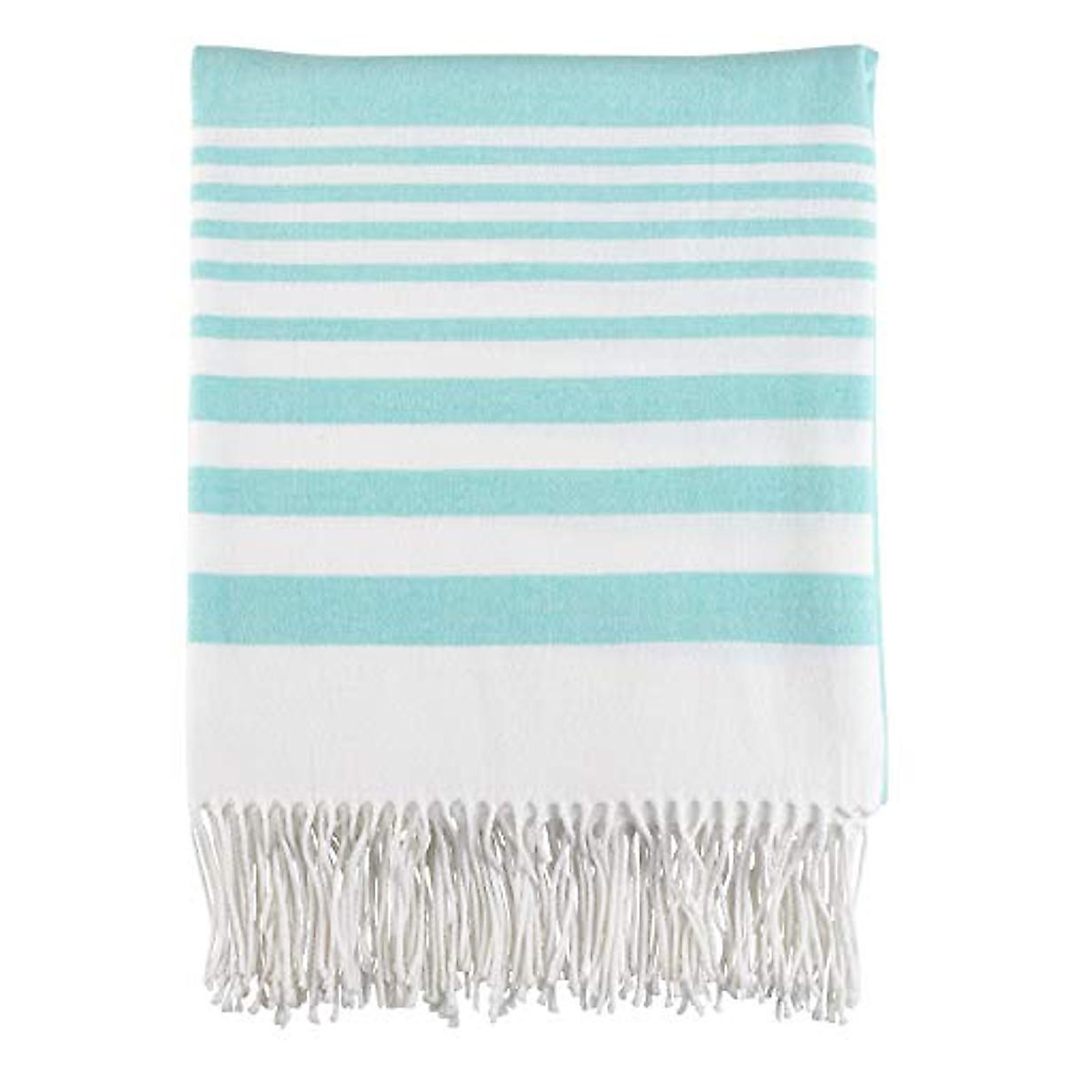 SARO LIFESTYLE Sevan Collection Stripe Pattern Fringe Hem Lightweight Throw Blanket, 50" x 60", Navy Blue