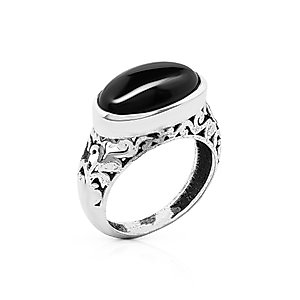 Black Onyx Vintage Gipsy Lace Ring 925 Sterling Silver Oval Stone Boho Chic US Size 7 8 9 (8)