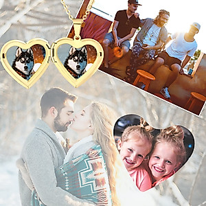 OTXIXTO Personalized Heart Locket Necklace for Women with Picture Custom Inside Engraved Text Silver/Gold/Rosegold Photo Locket Stainless Steel Memorial Gifts for Mom Daughter Grandmother (I Love…)