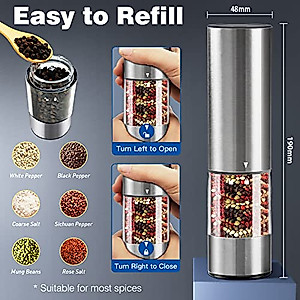 [Upgraded Larger Capacity] Rechargeable Electric Salt and Pepper Grinder Set - with USB Type-C Cable, LED Lights, Automatic Salt and Pepper Grinder Set, 2 Adjustable Coarseness Mills Refillable