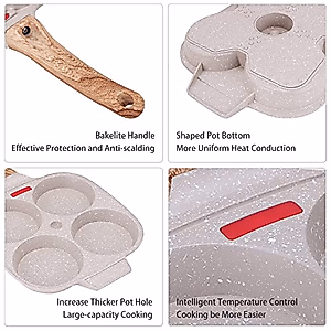 Bobikuke Egg Pan Fried Egg Pan, Egg Frying Pan with Lid Nonstick 4 Cups Pancake Pan Aluminium Alloy Cooker for Breakfast, Gas Stove & Induction Compatible (White)