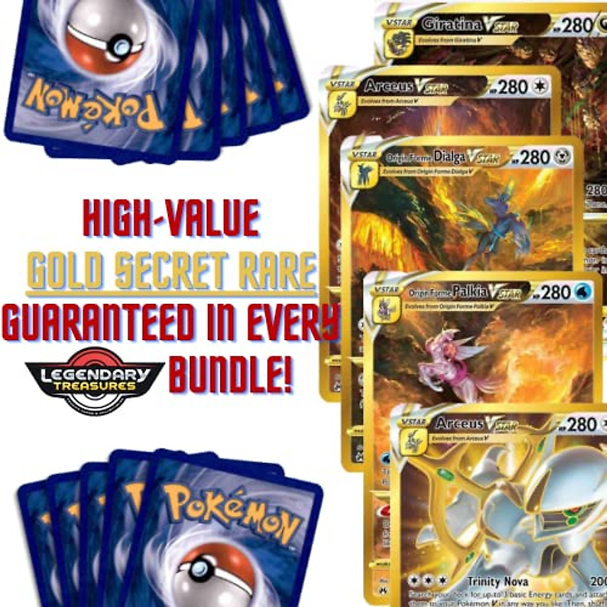 Legendary Treasures Limited Edition Golden Deck Box Bundle | 100+ Assorted Pokemon Cards | Guaranteed Gold Secret Rare + 2 Ultra Rares | 10 Holo Foils | 1 Trainer Gallery Card | 1 Radiant Rare