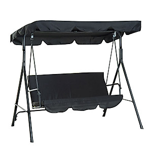 3 Seat Outdoor Patio Swing Chair, Swing Canopy Waterproof Cover Outdoor 3 Person Chair Top Cover(no Including Swing Chair)(Black)