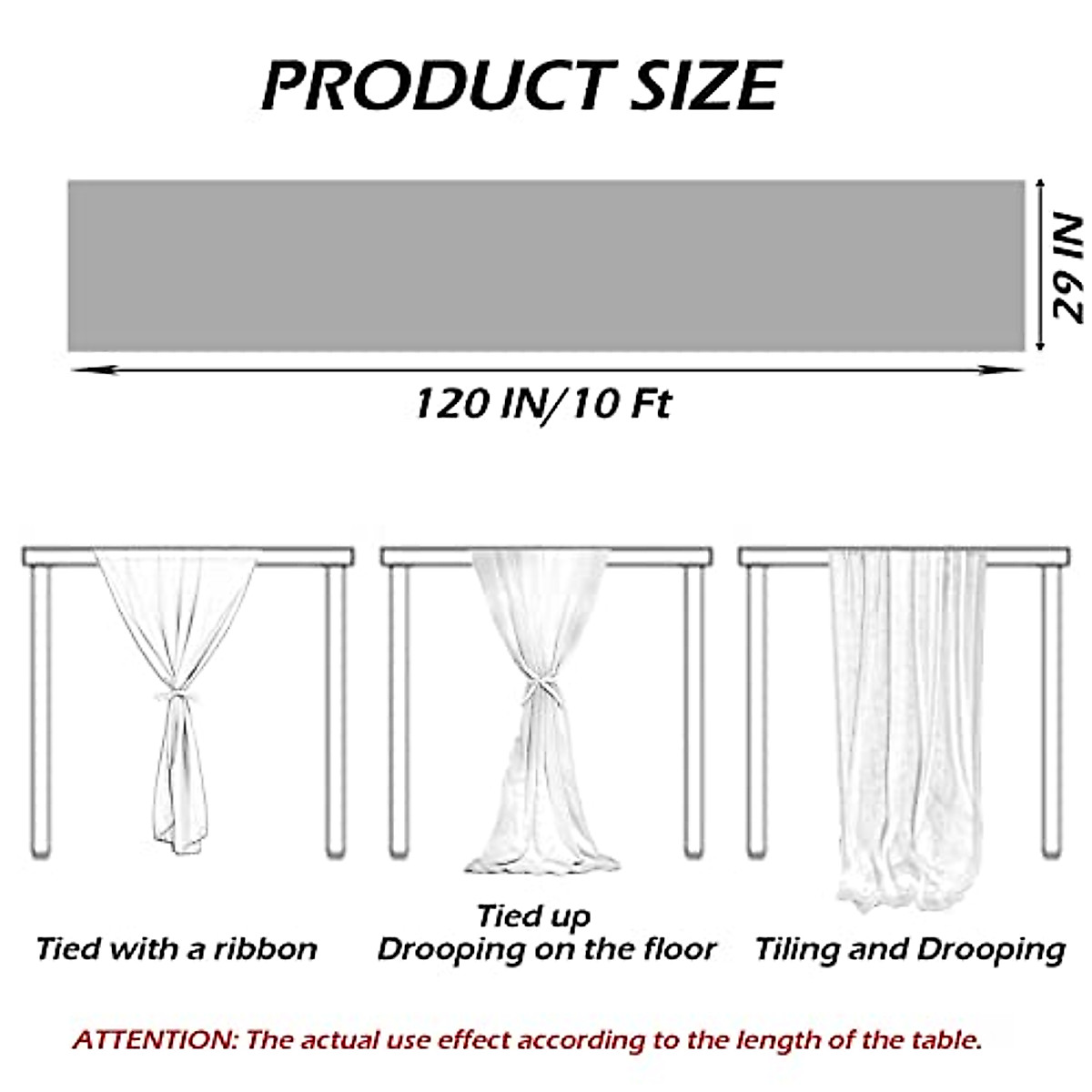 White Chiffon Table Runner for Wedding - White Table Runner, Sheer Party Decor, Rustic Runners for Bridal Baby Shower Decorations 10ft - puphutu