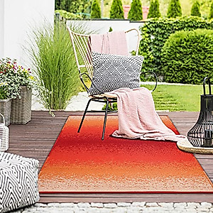 Lush Ambience Murat Outdoor Rug for Patios, Backyards, Decks, Porches, Picnic, Rv, Camping | Premium Plastic Straw Rug - Waterproof, Reversible, Fade Resistant (4'X6'-Orange) Roll