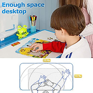 FDW Height Adjustable Multifunctional Children's Study Desk Table Chair Set with Drawer for Kids (Blue)