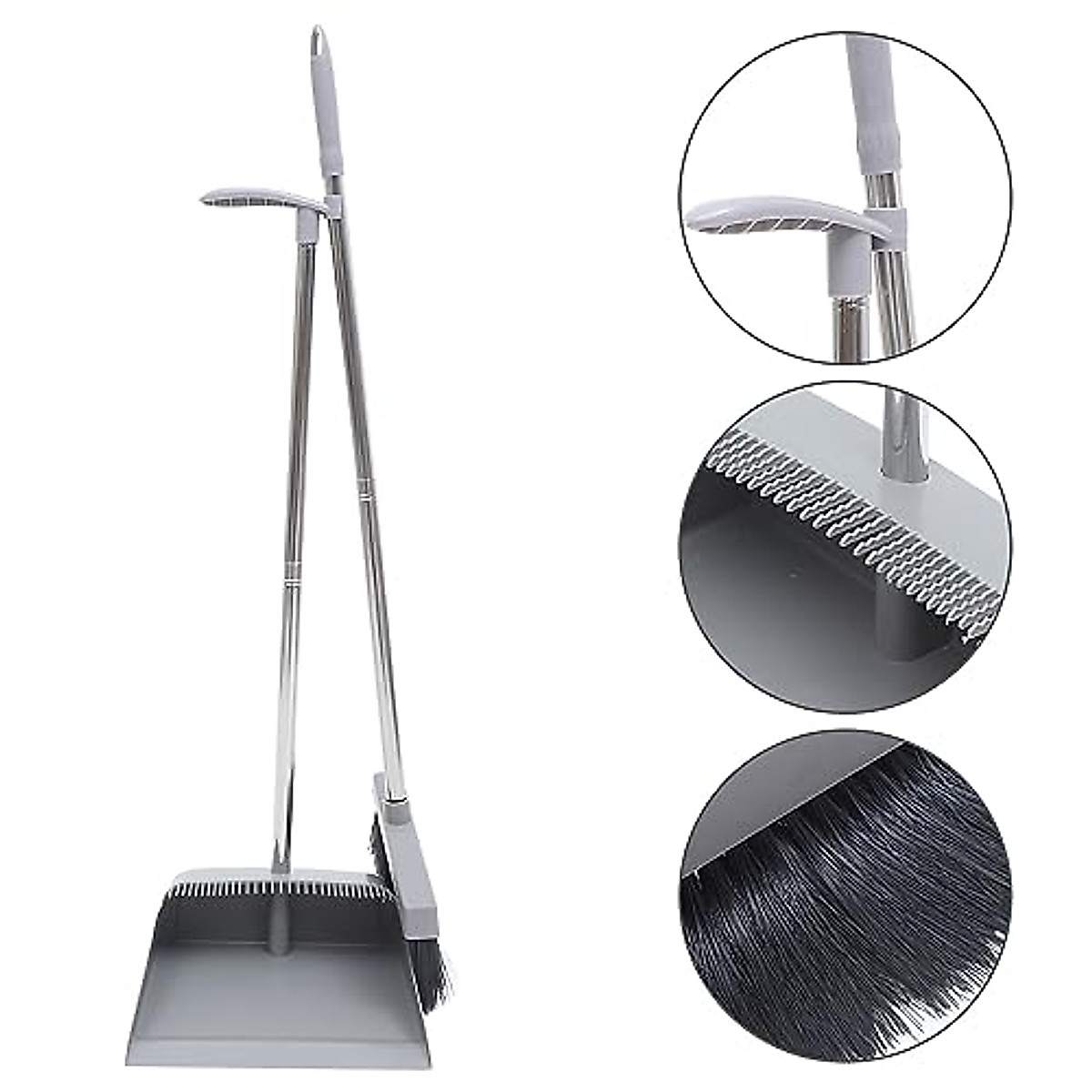 1 Set Broom and Dustpan Set with Long Handle Stainless Steel Kitchen Supple Bristle Brooms Stand Up Pan Home Cleaning Device for Home Household Floor Cleaning