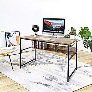 HOMEKOKO 47" Home Office Desk Computer Desk with Storage Shelf, Study Table Modern Writing Desk Industrial Desk with Metal Frame (Rustic Brown)