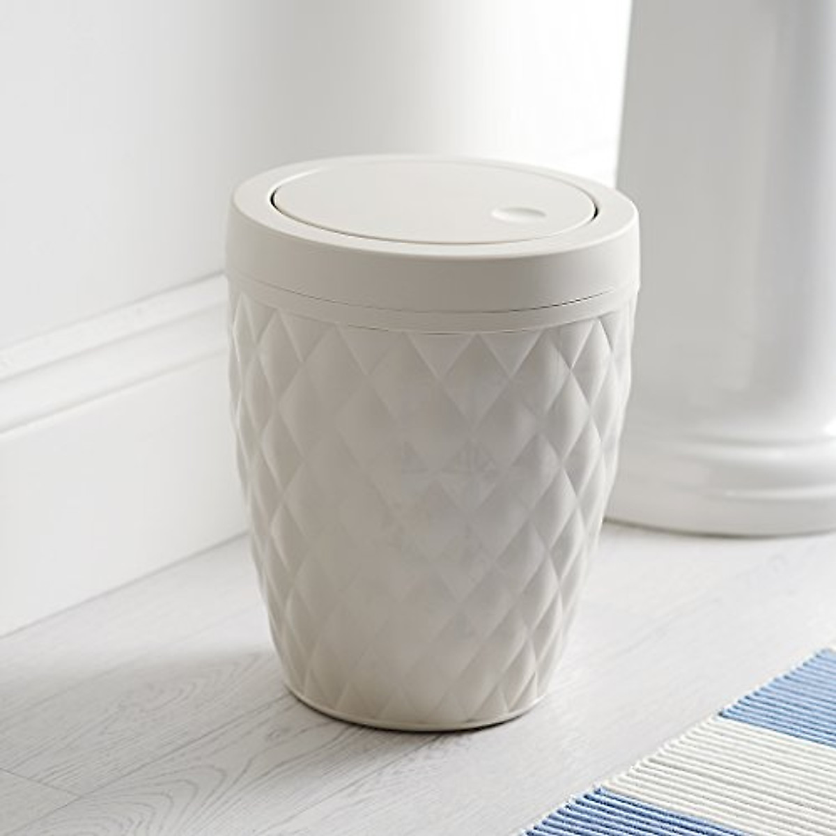 Addis 518030 Diamond Style Round Swing Lid Bathroom Bin, White