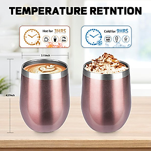 StarSpeed 12oz Wine Tumbler with lid, Stainless Steel Travel Mugs Stemless Double Wall Insulated Coffee Cup, Insulated Wine Glasses Travel Tumbler for Cold & Hot Drinks(Rose Gold, 1)