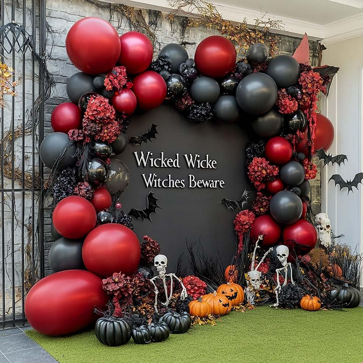 Black Red Balloons Black Burgundy Balloon Garland Metallic Black Balloon Arch Kit Thick Double Stuffed Balloons for Gothic Vampire Till Death Do Us Rip To Twenties Halloween Birthday Party Decorations