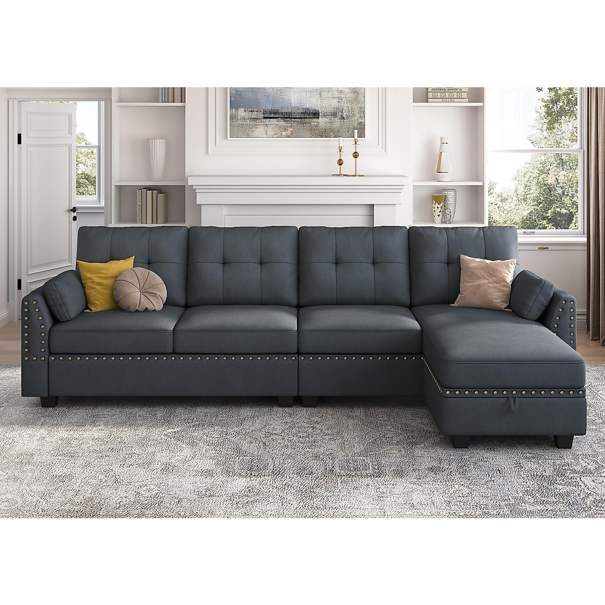 HONBAY Convertible Sectional Sofa L Shaped Couch Reversible Sectional for Small Apartment, Bluish Grey
