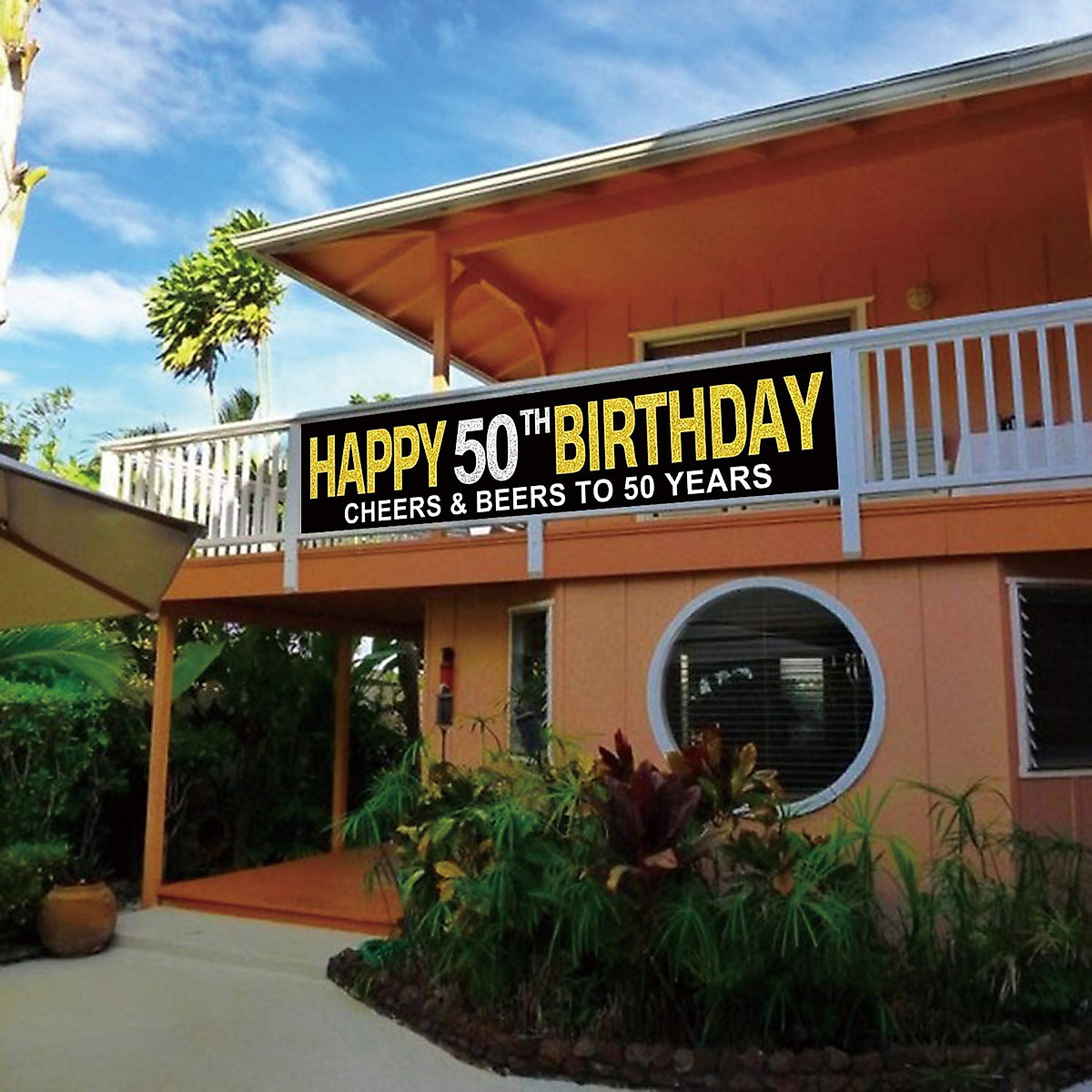 Large Happy 50th Birthday Banner, Cheers to 50 Years & 50 Fabulous, Birthday Hanging Banner, Birthday Party Supplies, Celebration Flag, Birthday Party Sign Decorations, Home Indoor Outdoor Party Decoration (9.8 x 1.6 ft)