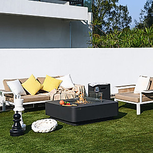 Elementi Plus Bergamo Natural Gas Fire Pit for Outside Outdoor Fire Pit Table Smokeless Firepit Concrete Square Fire Table Patio Heater Fireplace 60000 BTUs - Dark Grey, 42.1 x 42.1 Inches