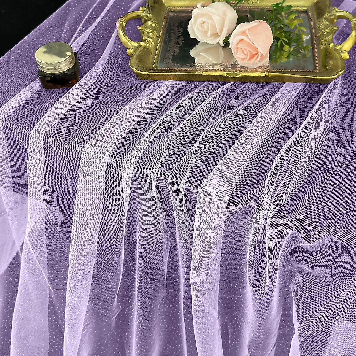 Sewdudely 60" Light Purple Tulle Glitter Shiny Silver Sequins Fabric by The Yard for Bridal,Wedding,Party Decoration,Tulle Dress,Costume,Gift Wrapping,DIY Crafts,1 Yard