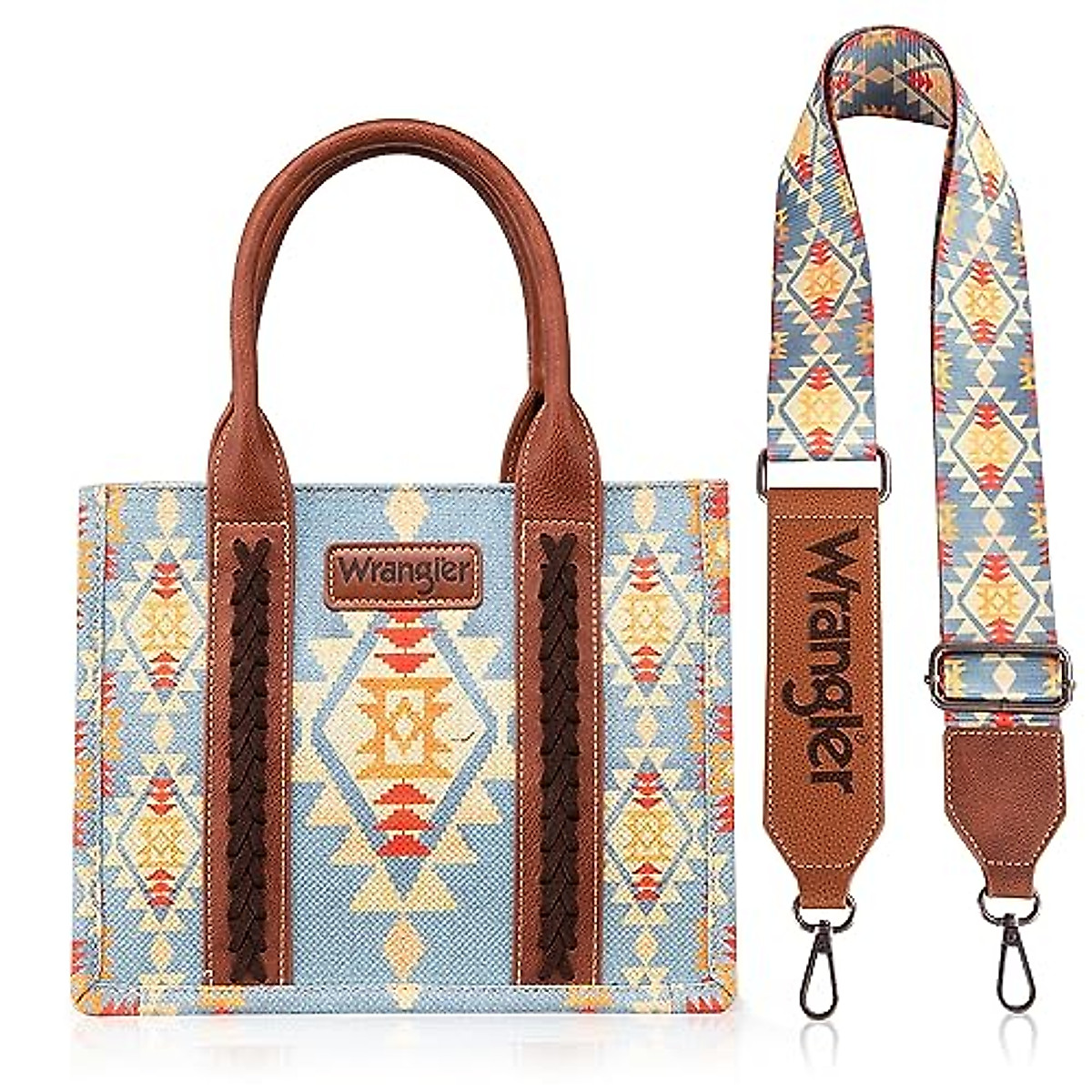 Wrangler Purse for Women Boho Aztec Tote Bag Hobo Shoulder Top Handle Handbags with Wide Guitar Strap Fall Collection XY6 WG2202-8120SBR