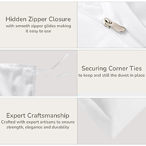 Decfair 100% Egyptian Cotton Duvet Cover Set King Size 600 Thread Count Soft and Smooth Sateen Weave All Seasons Bedding 7 Corner Ties and Zipper - 1 White King Duvet Cover and 2 Pillow Shams