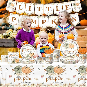 Little Pumpkin Baby Shower Tableware Party Decorations A Little Pumpkin is on The Way Fall Farm Pumpkin Floral Thanksgiving Party Supplies Disposable Tablecloth,Plates,Napkins,Cups