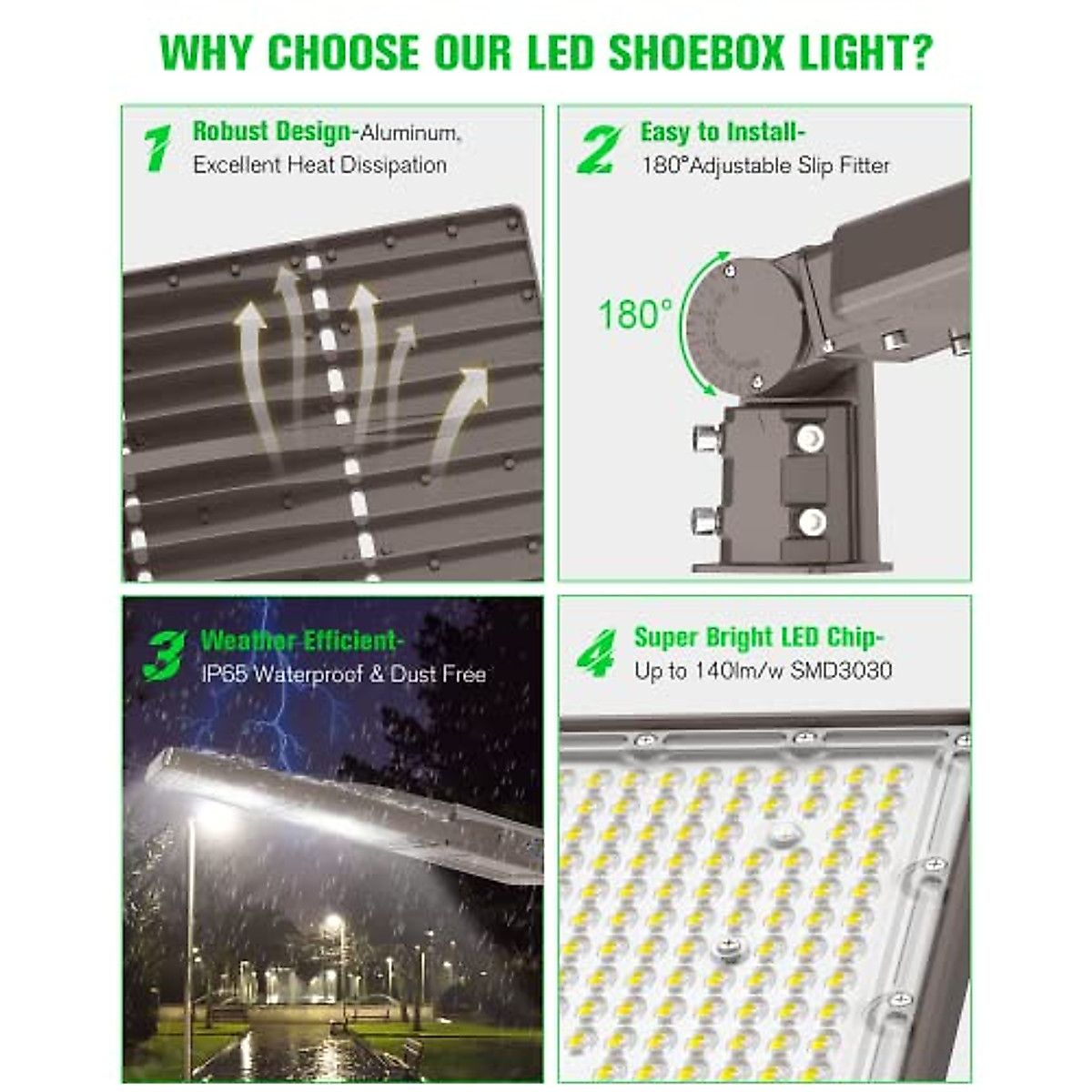 LED Parking Lot Light 150W Adjustable w/ Photocell Slip Fitter 21000lm 5000K Commercial Shoebox Pole Lighting Dusk to Dawn Light Outdoor Flood Security Lamp for Street Area Stadium Roadway, DLC Listed