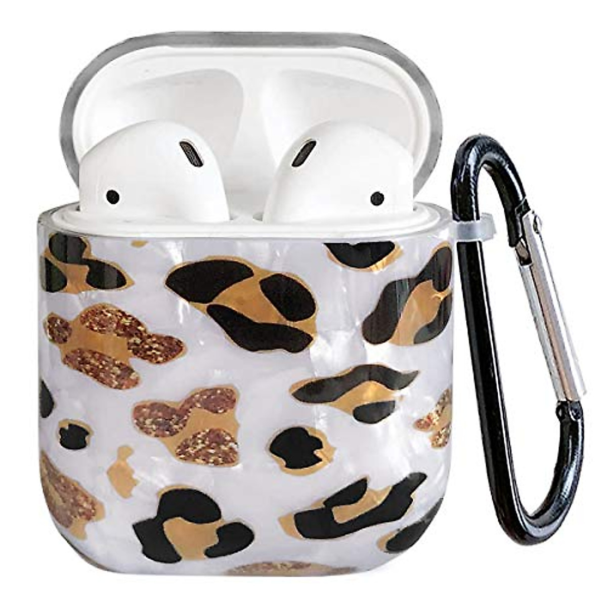 2019 Newest AirPods Case,J.west Luxury Sparkle Bling Leopard Print Cheetah Pattern Translucent Soft TPU Case Cover for Girls Women Shockproof Cover Accessories Kit for AirPods 1st/2nd Charging Case