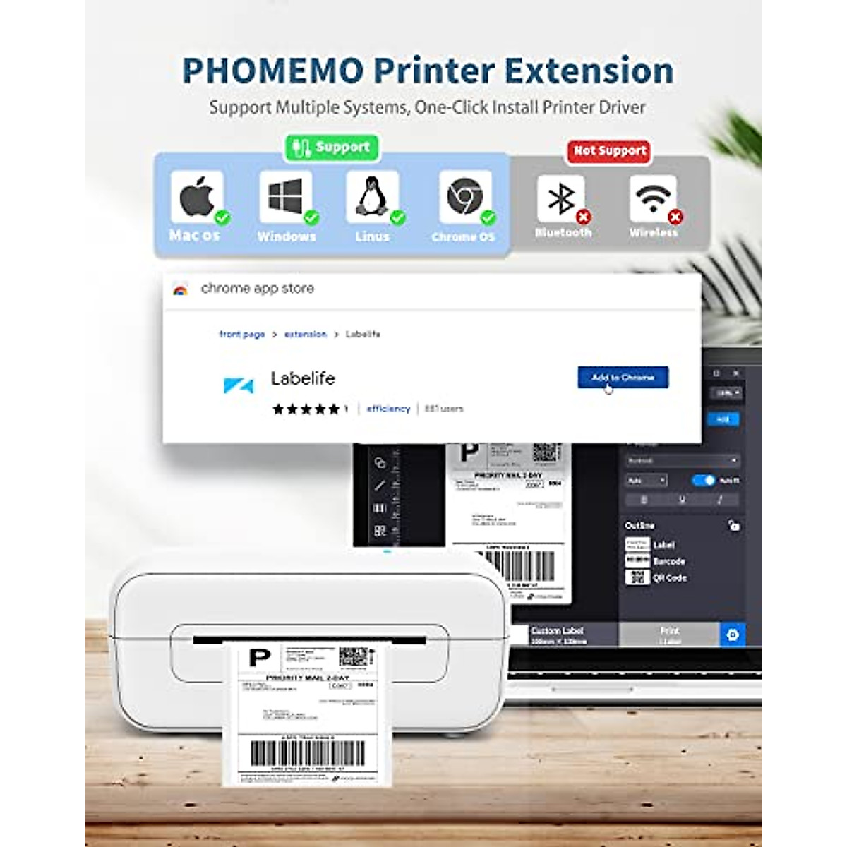 Phomemo Thermal Label Printer, Shipping Label Printer, Desktop Label Printer for Mac Windows Chromebook, Thermal Printer Compatible with Amazon, Ebay, Shopify, Etsy, UPS, FedEx, DHL