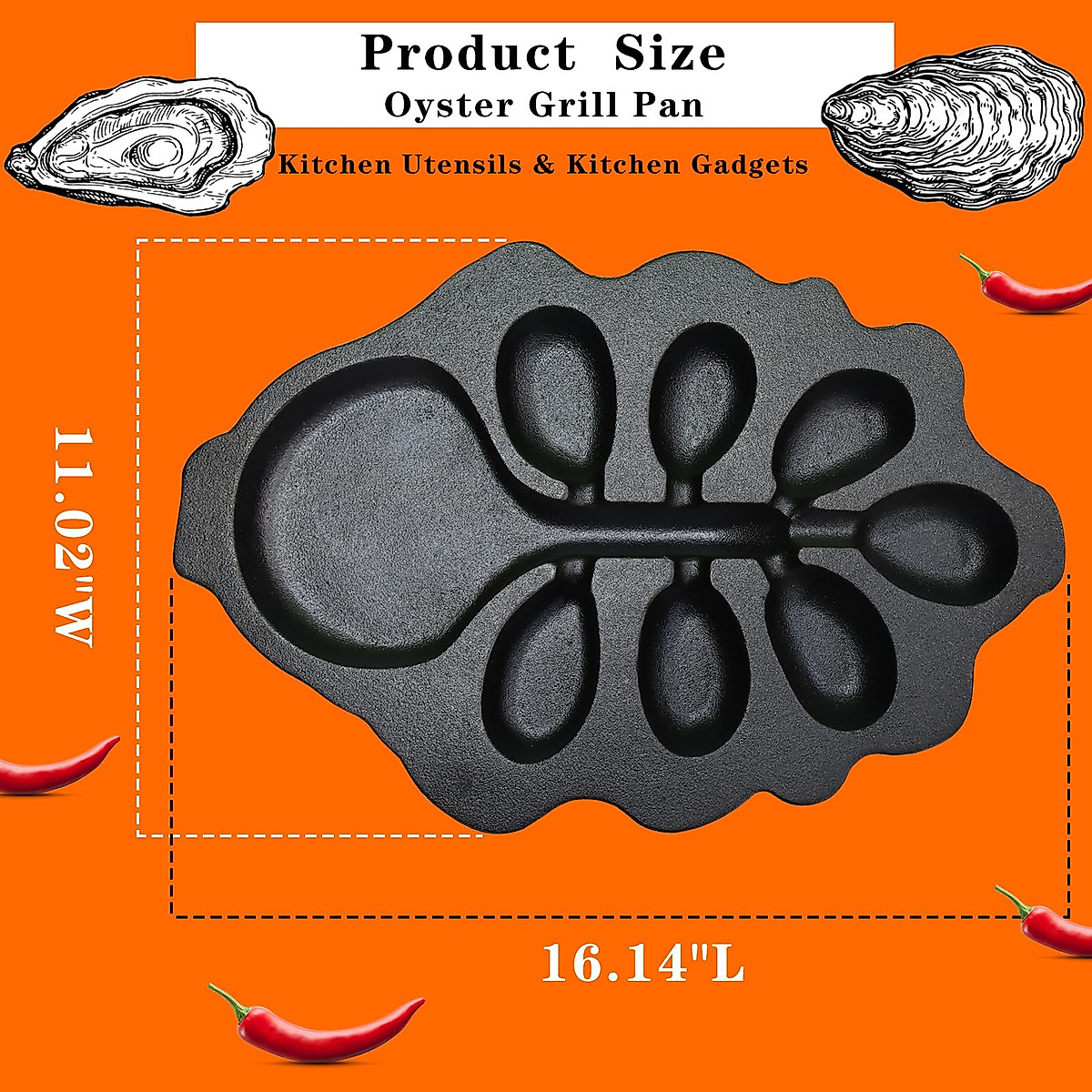 BOLVOUD Cast Iron Oyster Grill Pan, Cast-Iron Oyster Pan for Oven Grill