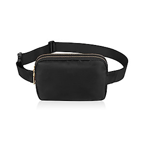 Sindax Small Black Fanny Packs for Women Waterproof Chest Pack Belt Bag with Adjustable Fashion Hip Bum Bag for Travel Workout Running Hiking