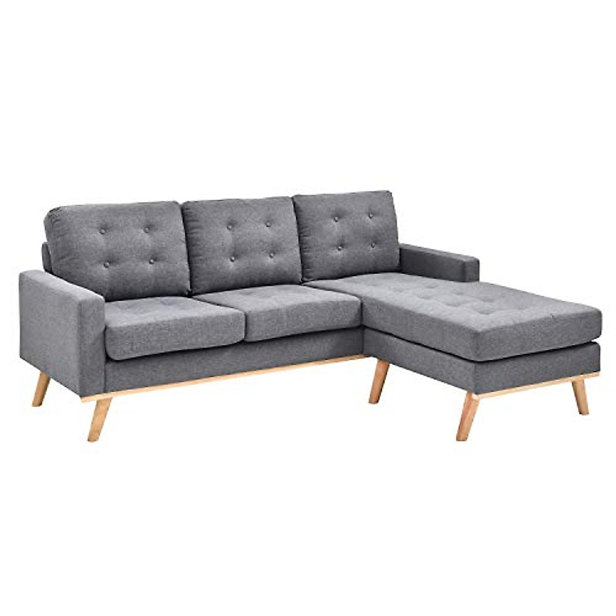 AC Pacific Shelby Mid Century Modern Living Room Tufted Sectional Set, LF, Pewter Grey