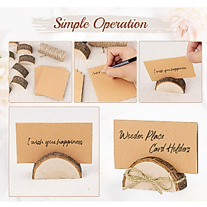 20 Premium Wood Place Card Holders, Rustic Mini Table Number Holders with 20 Kraft Table Place Cards and 50 m Natural Jute Rope, Table Sign Stand, Name Card Photo Picture Holders for Wedding Party