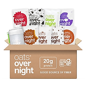 Oats Overnight - Party Variety Pack (8 Meals PLUS BlenderBottle ) High Protein, Low Sugar Breakfast Shake - Gluten Free, Non GMO Oatmeal (2.7oz per meal) Strawberries & Cream, Green Apple Cinnamon & More.