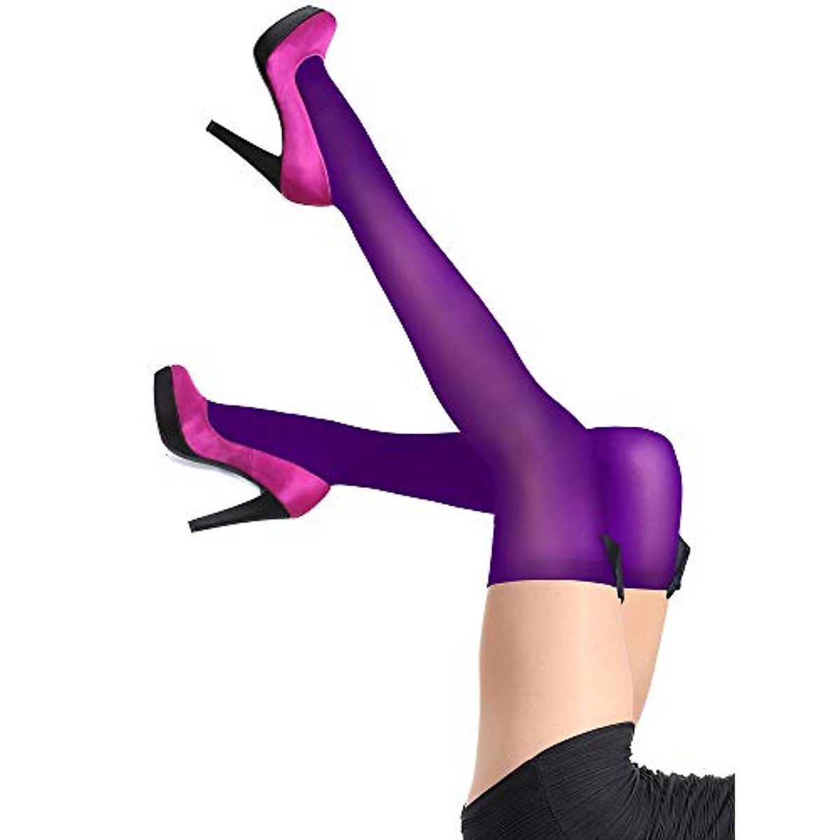 Geyoga 6 Pairs Satin Bow Stockings Women Thigh High Stockings Over Knee Long Stockings Halloween Socks for Women Dress(Average Size,Vivid Color)