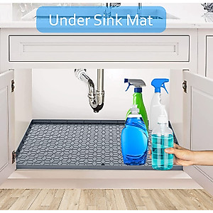 TALVADI Under Sink Mat - Under Sink Tray, 34"x22" Flexible Waterproof Silicone Under Sink Organizer with Drain Hole, Sink Cabinet Protector Mat for Kitchen & Bathroom