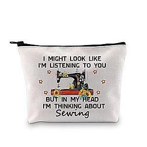 GJTIM Sewing Lover Gift Sewing Machine Gift Zipper Pouch In My Head I’m Thinking About Sewing Sewing Project Bag for Sewer Quilters (Thinking About Sewing)