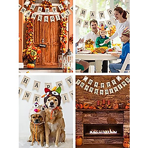 Mandala Crafts Happy Thanksgiving Banner Flag from Burlap for Holiday, Fall, Party Decoration